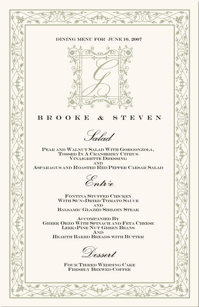 Celtic Wedding Menu Cards-Irish Wedding Products-Scottish Wedding ...