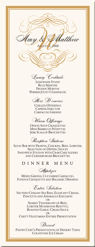 Wedding Menu Cards-Vintage Monogram Menu Cards-Special Event Menu Cards ...