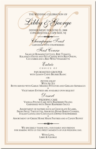 Wedding Menu Cards-Vintage Monogram Menu Cards-Special Event Menu Cards ...