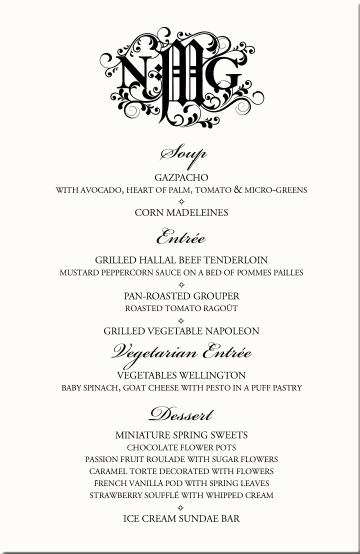 Wedding Menu Cards-Vintage Monogram Menu Cards-Special Event Menu Cards ...