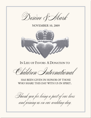 Wedding Charity Donation Cards-Celtic Themed Wedding Favor Cards ...