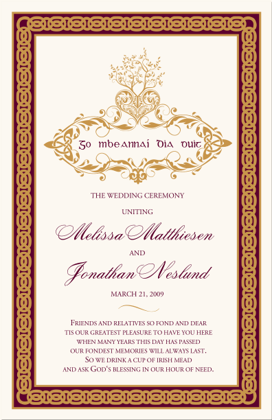 Tree of Life Celtic Wedding Programs-Irish Wedding Program Wording-Irish/Celtic Program Samples ...