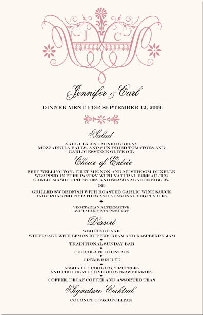 Wedding Menu Cards-Vintage Monogram Menu Cards-Special Event Menu Cards ...