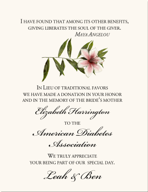 Wedding Donation Cards-Floral Wedding Favor Cards-Donations as Wedding ...