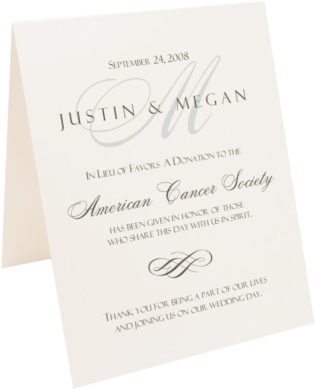 Wedding Donation Card Charity Card Wedding Favor | Classic 4 Charitable ...