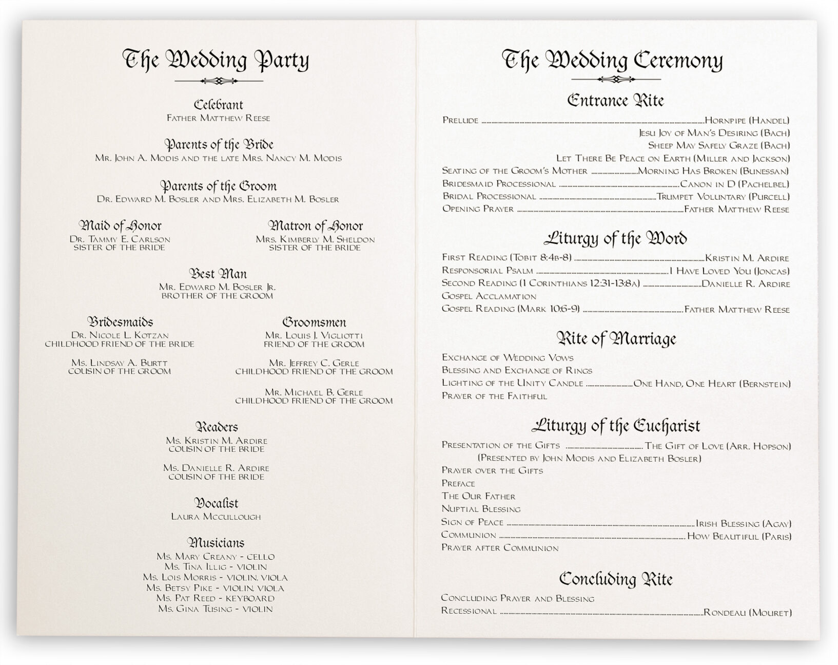 Blackletter Gothic Wedding Ceremony Church Programs - Documents and Designs