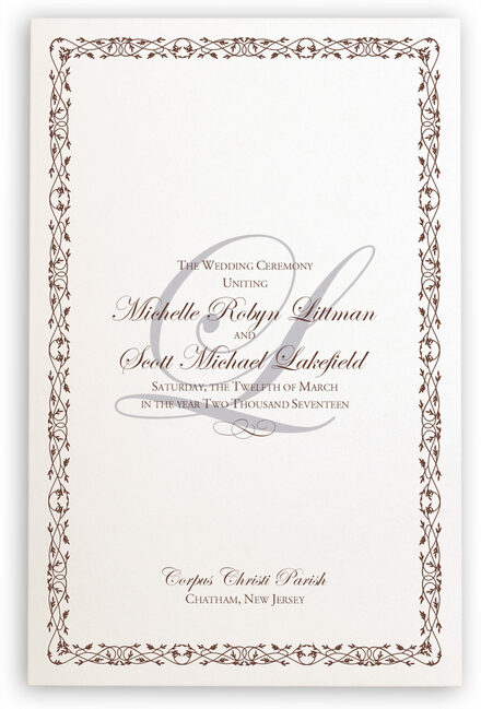 Edwardian Watermark and Brown Celtic Leaf Border Wedding Program ...