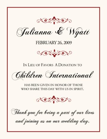 Wedding Donation Card Charity Card Wedding Favor | Classic 2 Charitable ...